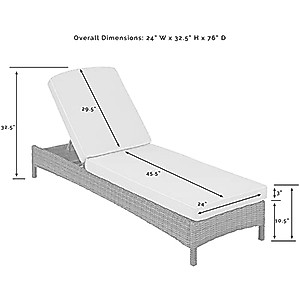 Crosley Furniture Bradenton Reclining Wicker Outdoor Chaise Lounge Chair for Patio, Deck, Backyard, Poolside, Weathered Brown with Gray Cushions
