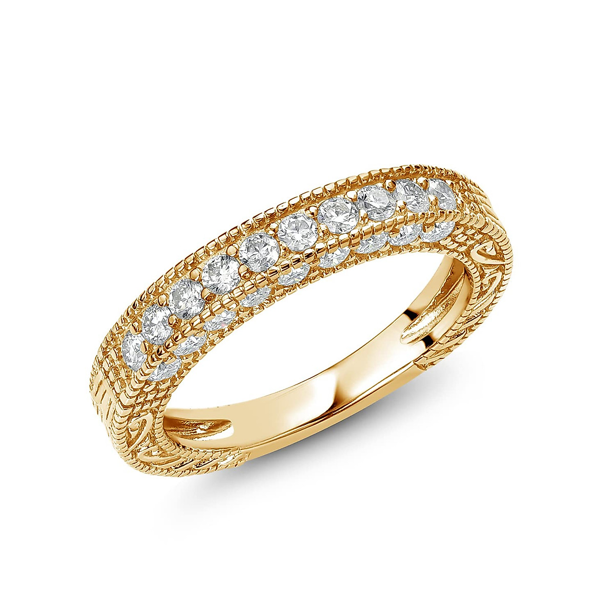 Gem Stone King 18K Yellow Gold Plated Silver Created Moissanite Wedding Band Ring for Women (1.06 Cttw, Available In Size 5, 6, 7, 8, 9)