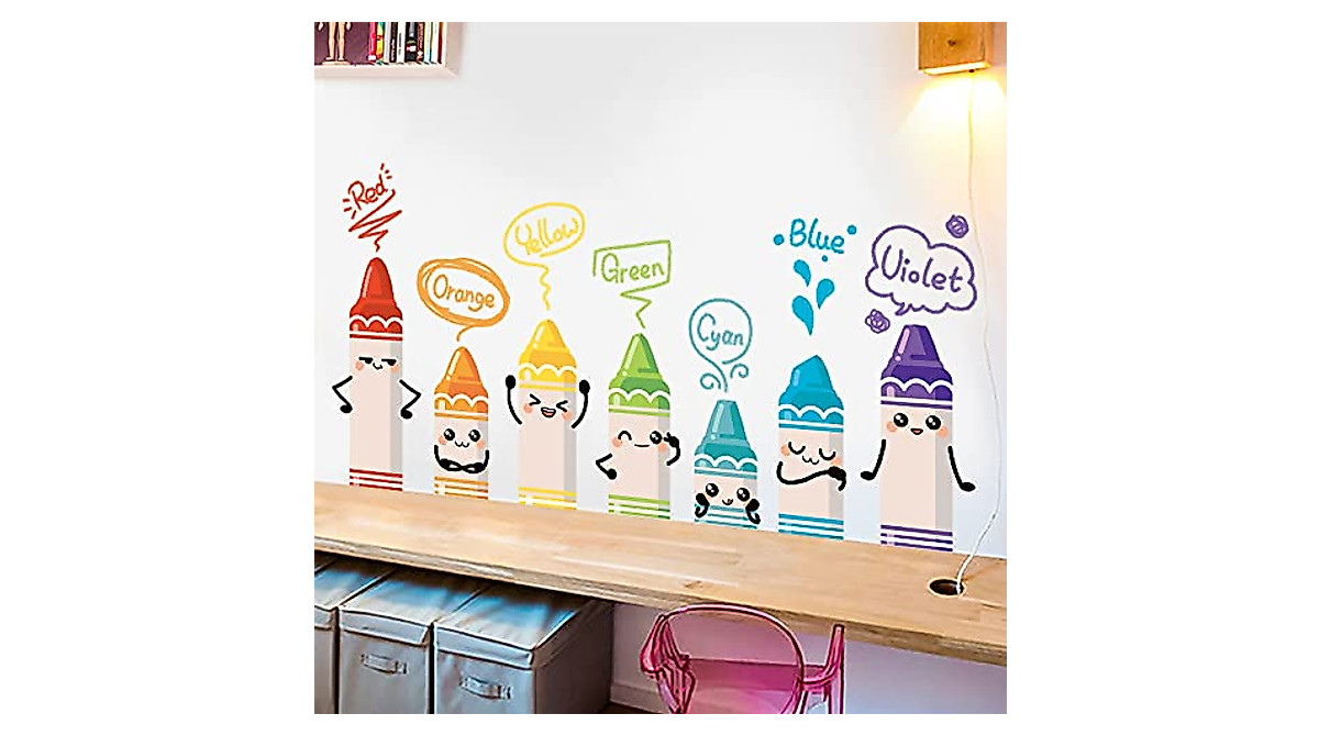 Crayon Color Wall Decals for Kids Rooms - Educational Wall Stickers