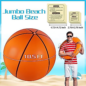 Meooeck 6 ft Giant Beach Balls Jumbo Inflatable Basketball for Pool Large Floating Ball Giant Inflatable Ball with Repair Patch for Sports Birthday Beach Pool Party Decorations Favors Summer Game Toy