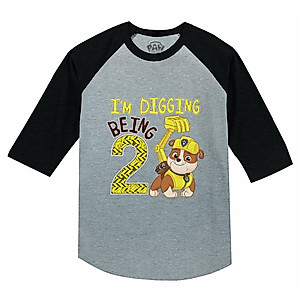 Rubble Digging Being 2 Paw Patrol 2nd Birthday Shirt Boy Toddler Kids Raglan 2T Dark Gray