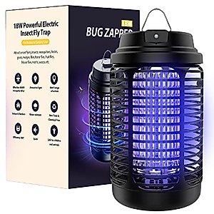 Bug Zapper Outdoor, Mosquito Zapper with Dusk to Dawn Light Sensor, 18W Electric Fly Zapper, Waterproof Mosquito Killer, Mosquito Repellent Outdoor, Fly Trap for Home, Garden, Outdoor Mosquito Control