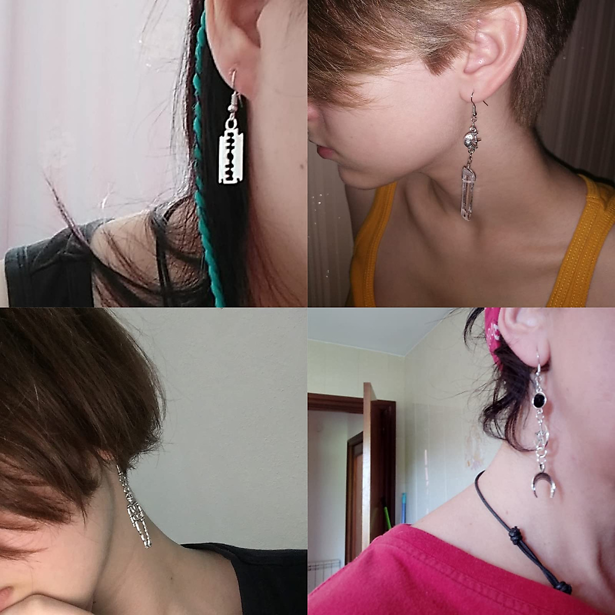 KURTCB Gothic Punk Vintage Earrings Set Grunge Y2k Jewelry Fairy Rock Harajuku Snake Evil Eye Hear Cross Skeleton Crystal Dangle Halloween Earrings for Women