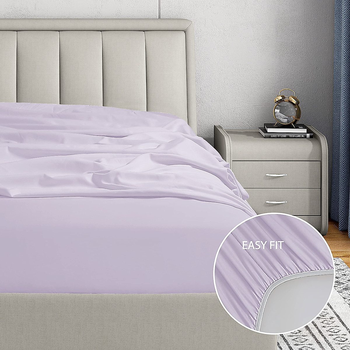 Cathay Home Luxury Wrinkle and Fade Resistant Double Brushed Ultra Soft Microfiber 14-Inch Standard Pocket Single Fitted Sheet, Lavender, Full