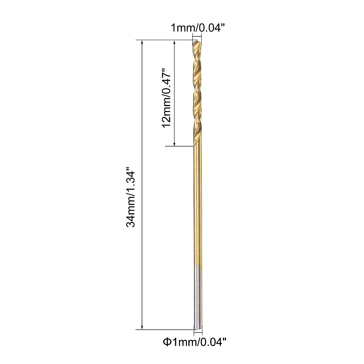 uxcell High Speed Steel Straight Shank Twist Drill Bit Fully Ground Titanium Coated 1mm Drill Diameter 34mm Total Length 12mm Drill Bit Length 12 Pcs