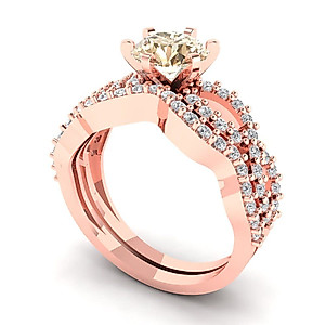 Clara Pucci 1.49 carat Round Shape Halo Solitaire Natural Morganite Engagement Wedding Anniversary Bridal Ring band set 14k Rose Gold 8