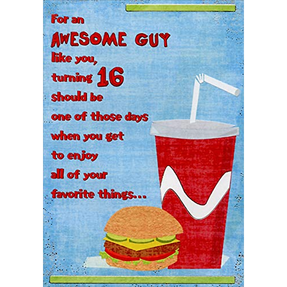 Designer Greetings Hamburger and Soda Age 16 / 16th Birthday Card for Him