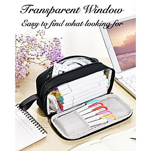 YOKUMA Pencil Case for Adults Aesthetic Pen Bag for Teen College Zipper Pouch Office Supplies Stationery Organizer Small Tool Bag (Black TW)