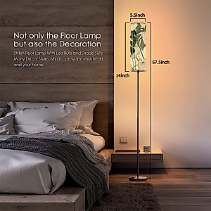 RZNTJHUINA Modern Standing Lamps Floral Green Black White Leaf Philodendron Plant Minimalist Floor Lamp Metal Pole Lamp with Linen Lampshade for Bedroom Living Room Office Nursery Reading Foot Switch