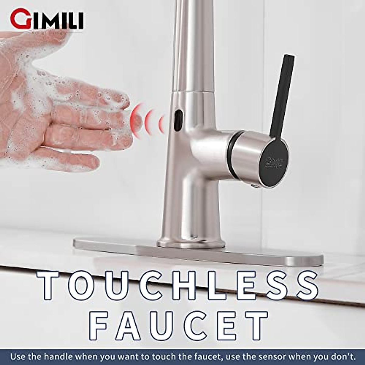 GIMILI Touchless Kitchen Faucet with Pull Down Sprayer, High Arc Single Handle Motion Sensor Smart Activated Hands-Free Kitchen Sink Faucet, Brushed Nickel