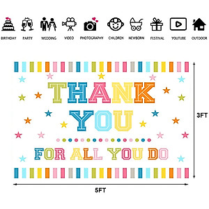 Ticuenicoa 5×3ft Thank You Backdrop Colorful Photography Background Thanks for Teachers Employees Thank You First Responders Support Doctors Nurses Party Decorations Banner Props