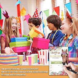 Chuxvon Birthday Party Invitations, Floral Horse Birthday Invitations, Double-Sided Fill In Birthday Invites, Birthday Party Favors Decorations Supplies, 20 Cards With 20 Envelopes(Invite-A08)