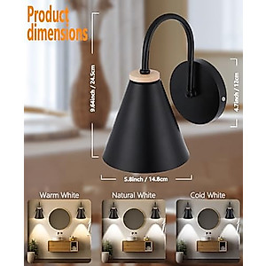 Battery Operated Black Industrial Wall Sconce Set of 2, Easy to Install Not Wires, USB Rechargeable Battery with Remote Control Led Light, Dimmable Wall Lamp Fixtures for Bedroom Farmhouse Gallery RV