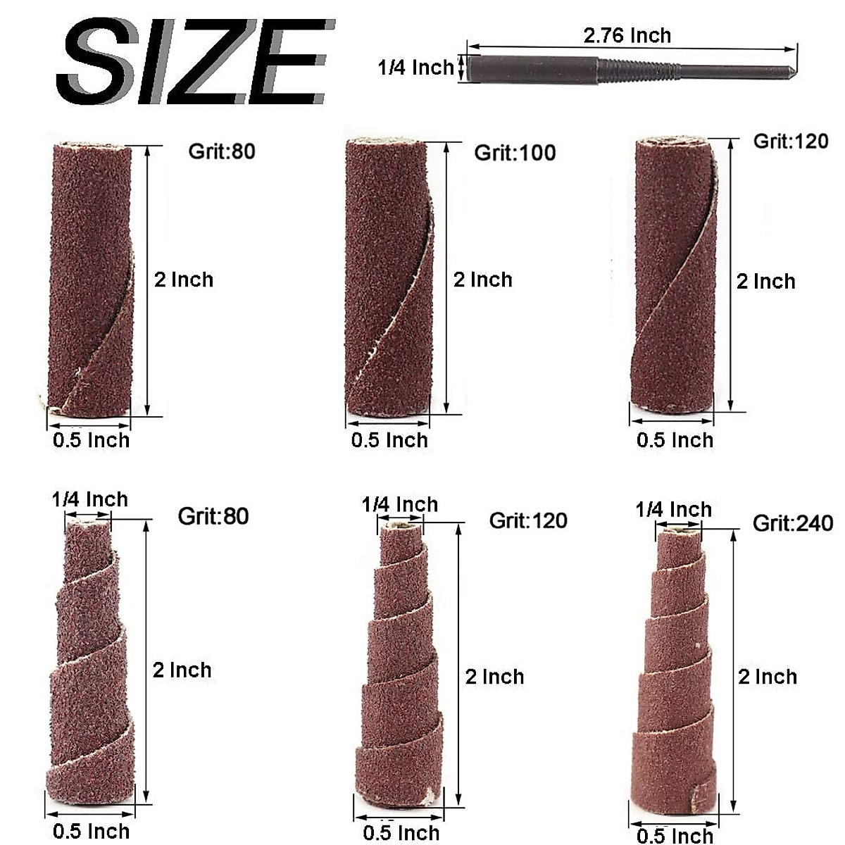 NuoDunco 2 Inch Cartridge Rolls Engine Porting Tool for Die Grinder 48 Pcs (80/100/120/240 Grit) 2-Type Cylinder Head Sanding Cone with 2 Pcs 1/4" Stem Mounting Mandrels