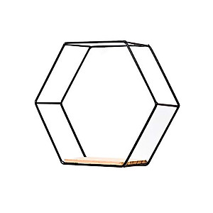 Nordic Hexagonal Wall Iron Frame Small Pot Wall Shelf Solves The Counter Space Problem Household Shelf Storage Rack Suitable for Bathroom, Bedroom, Living Room Black S