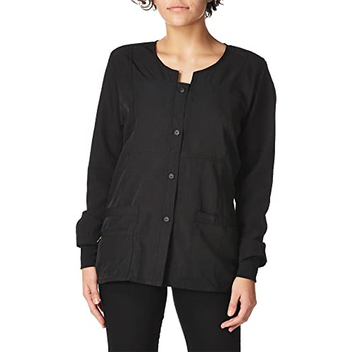 WonderWink Women's Four Way Stretch Sporty Snap Jacket, Black, Small