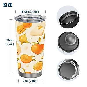 QWEUIOP 20oz Insulated Travel Coffee Mug Cake Peach Pattern Stainless Steel Tumbler with Lid Double Wall Vacuum Coffee Cup For Hot and Cold Drinks14136