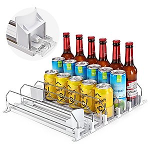 LAKIX Drink Organizer for Fridge, Self-Sliding Soda Can Organizer for Refrigerator and Adjustable Width, 12oz 16oz 20oz drinks can be accommodated, up to 25 Cans（5 Rows, 41 CM）