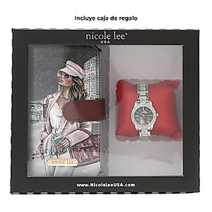 Nicole Lee 2 Pieces Accessories Value Gift Set (Phone Case Crossbody Wallet, Diamond Fashion Watch) (Sara is Soft but Strong)
