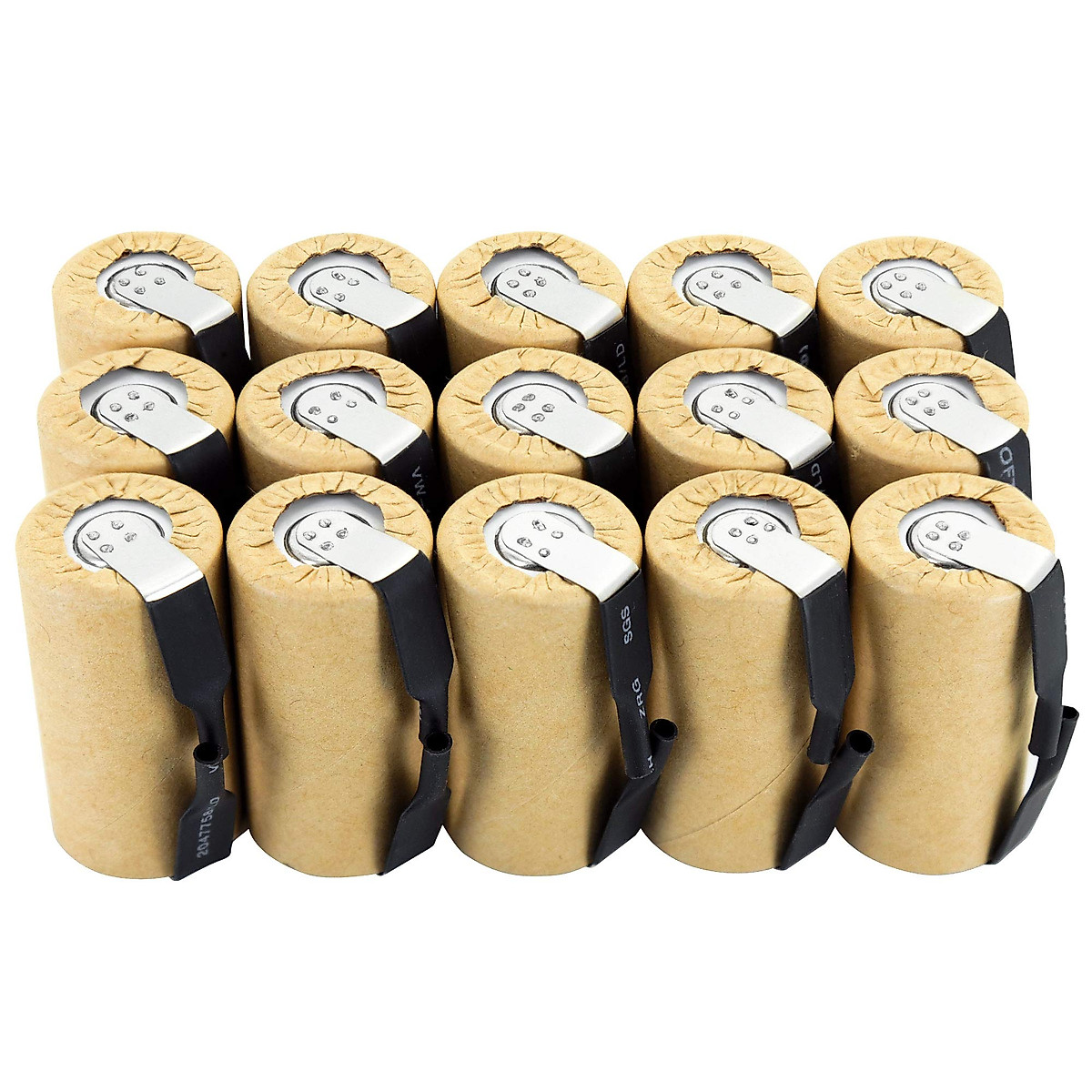Tenergy NiCd SubC 2200mAh Paper Wrapped Rechargeable Battery Flat Top with Tabs, 15 Pack