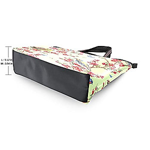Flower Tote Bag with Zipper Long Handles Bird Floral Handbag Shoulder Bag