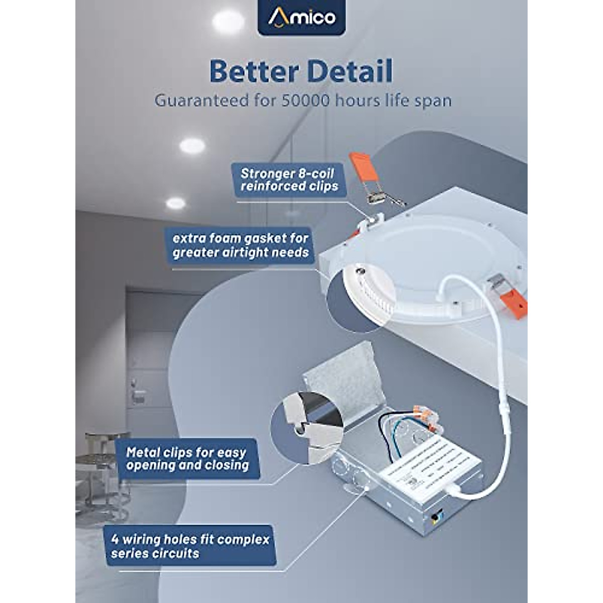 Amico 12 Pack 6 Inch 5CCT Ultra-Thin LED Recessed Ceiling Light with Junction Box, 2700K/3000K/4000K/5000K/6000K Selectable, Dimmable Canless Light, 1200LM High Brightness Downlight, 15W Eqv 130W, ETL