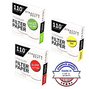 Xtractor Depot 110mm Qualitative Chemistry Lab Filter Paper, 1.5µm-3.5µm Micron Particle Retention - Slow Flow Extract Filtration - Pack of 100