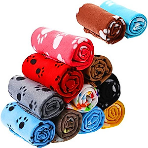 12 Pieces Puppy Blankets Fleece Pet Dog Blankets Warm Paw Print Dogs Cat Blanket Bed Cover for Dogs Cats Cushion Sleep Pet Mat Pad Kitten Soft Warm Blanket for Small Animals (28 x 24 Inches)