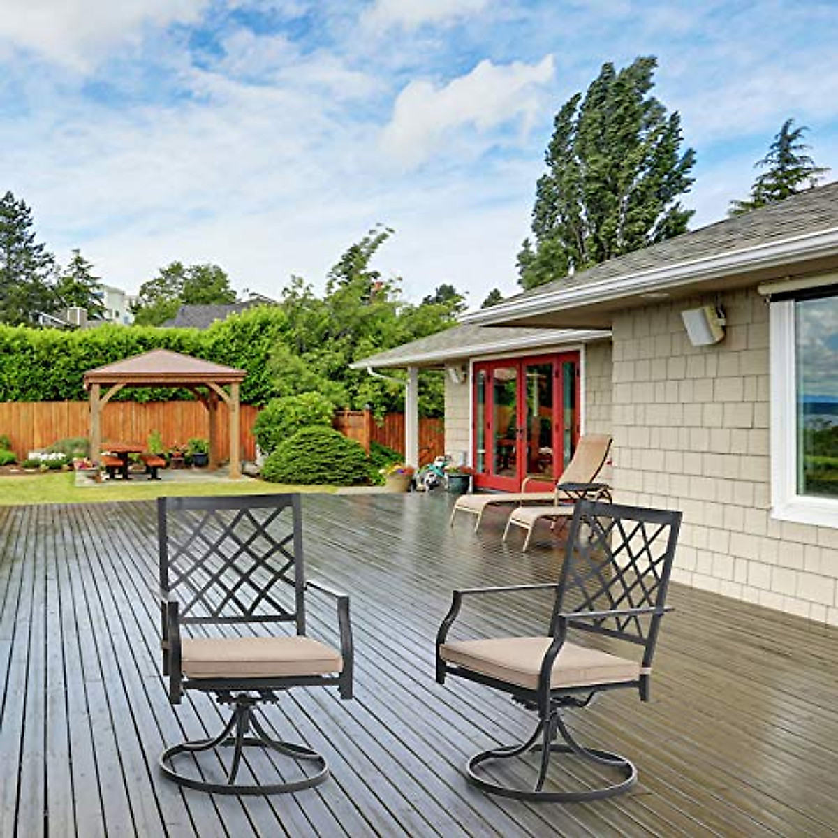 PHI VILLA Swivel Patio Chairs Set of 2 Outdoor Dining Rocker Chair Support 300 lbs for Garden Backyard Bistro Furniture Set with Cushion, Black