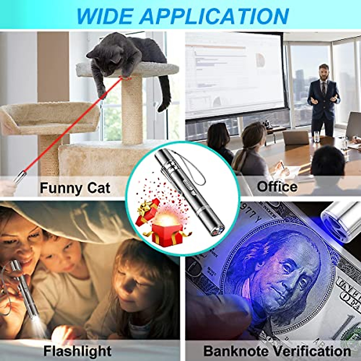 Cat Toys,Laser Pointer Cat Toy,Cat Pointer Toy,Long Range 7 Modes Lazer Projection Playpen for Kitten Outdoor Pet Chaser Tease Stick Training Exercise,USB RechargeSmall Laser Presentation Clicker Pen