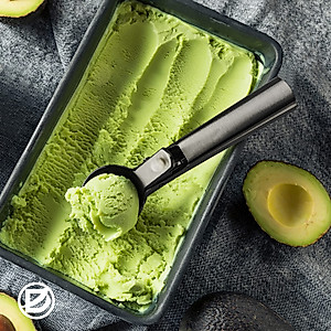 D Ice Cream Scoop, Stainless Steel Ice Cream Scooper with Trigger Release, Metal Cookie Scoops, Iceream Scoop Spoon for Meatball Frozen Yogurt Gelatos and Sundaes, Dishwasher Safe (Black)