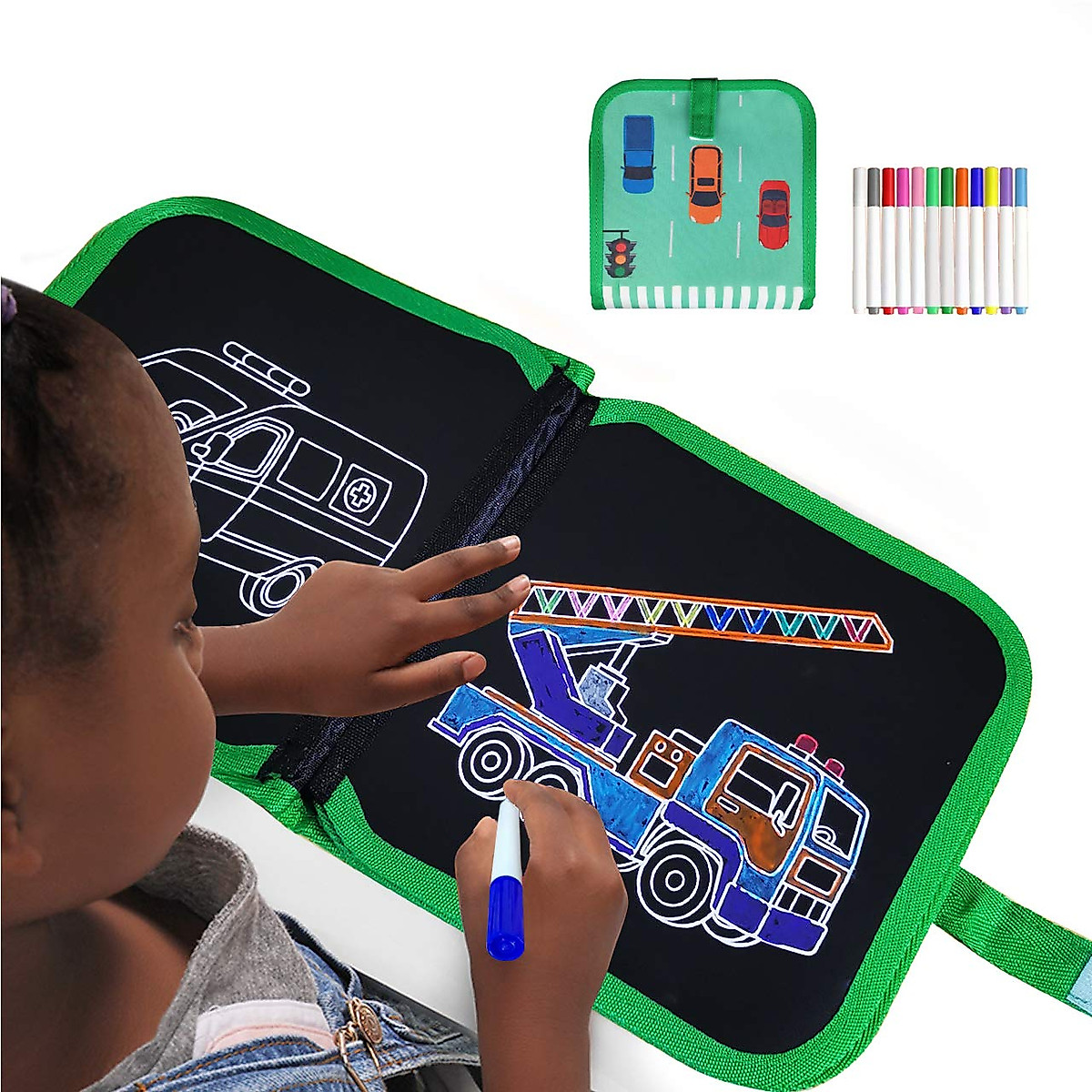 CALMSEN Portable Kids Drawing Pad, Erasable Toddler Art Supplies with 12 Colored Erasable Pens, Kids Art Supplies, Crafts Kits for Kids, Birthday Gift for Girls Boys Ages 3, 4, 5, 6, 7, 8-8.5"x8.3"