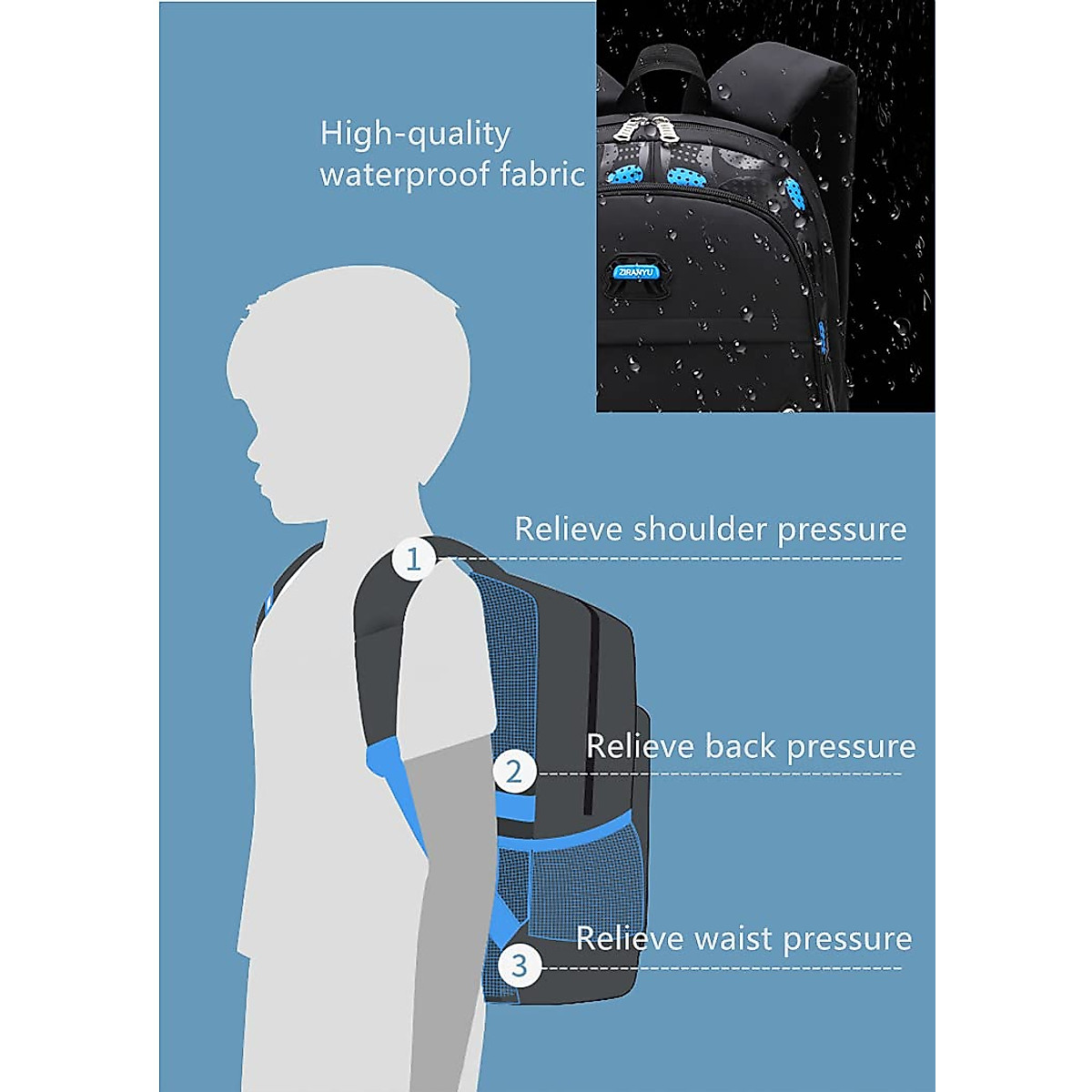 Boys Rolling Backpack Elementary and Middle School Trolley School Bag Large Capacity Wheeled Travel Bag Black/blue-two wheels