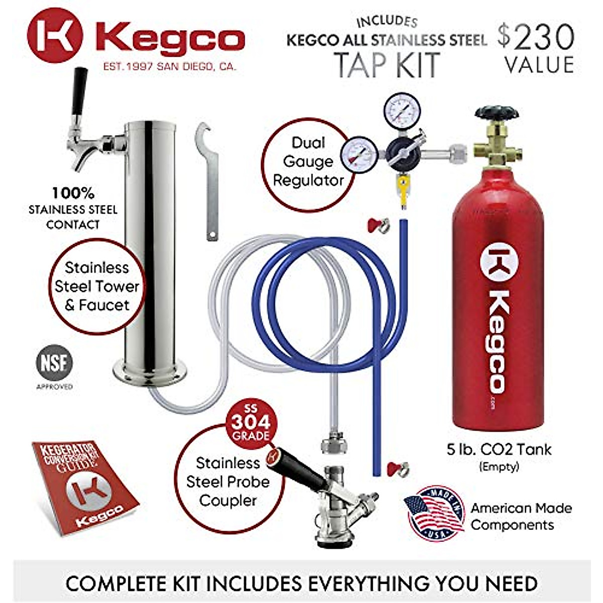 Kegco Kegerator Full Size Keg Refrigerator - Single Faucet - D System, Stainless Steel