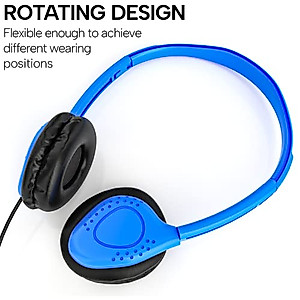 Maeline Bulk Classroom Student Headphones On Ear Stereo Headphones Adjustable Band & Faux Leather Cushions for Kids Online Learning, Library, School, Airplane, Travel - 3.5mm Plug - 10 Pack - Multi
