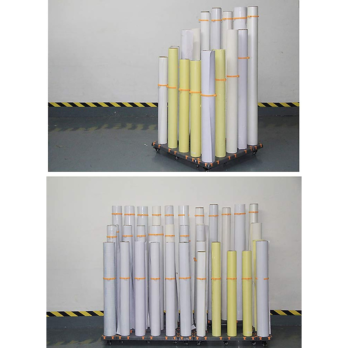 Vinyl Roll Storage Rack Holder Material Rolling Floor Rack - 16 Spindles, 2 Inch Core