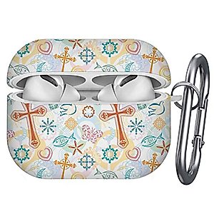 Art-Strap Protective Case, Compatible with AirPods Pro - Shockproof Soft TPU Gel Case Cover with Keychain Carabiner Replacement for Apple AirPods Pro (Christian Symbols)