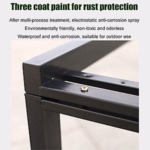 Garden Bench Park Slatted Seats Patio Loveseat, Outdoor Wooden Backless Porch Bench Metal Frame Chair, Lawn Front Porch Path Yard Decor Deck Furniture for 2-3 Person Seat, For Hospital/School/Plaza