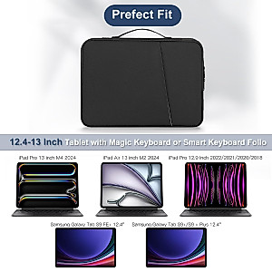 12-12.9 Inch Tablet Sleeve Bag for 12.4" Samsung Galaxy Tab S9+ Plus/S8+/S7+/S7+ Plus/S7 FE,13" iPad Air M4/iPad Pro M2 2024/Pro 12.9"/Microsoft Surface Go 2 12.4"/Pro 11 10 9 8 Carrying Case-Black