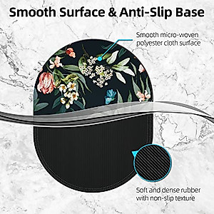 Ovenbird Small Mouse Pad with Stitched Edges, Vintage Flower Gaming Mousepad, Portable Mini Desk Pad with Anti-Slip Rubber Base, Cute Mouse Pad for Desk, Laptop & Wireless Mouse, 7 x 5.5 in, Black