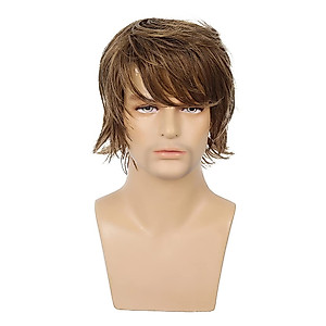 Wiwige Mens Wig Light Brown Short Layered Natural Fluffy Wig Synthetic Heat Resistant Halloween Cosplay Hair Wig