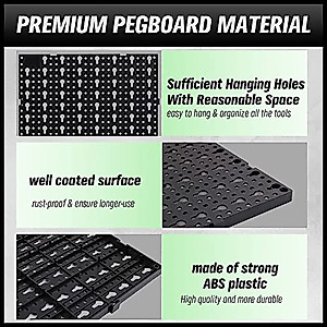 SWANLAKE 8PCS Black Plastic Pegboard Panels, 152"Wide Garage Tool Pegboard