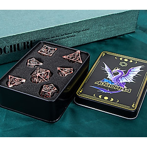 ARUOHHA Hollow DND Metal Dice Set Blood D and D Role Playing Games Dice with Gift Box, Dungeons and Dragons D+D Dice 6 Sided Large Polyhedral Dice RPG D&D Dice Set D20 D12 D10 D8 D6 D4