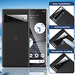 LK 2 Pack for Google Pixel 7 Pro Screen Protector 6.7-inch + 2 Pack Lens Protector with Positioning Tool, Self-Healing TPU Film, Touch Sensitive, HD Ultra-Thin