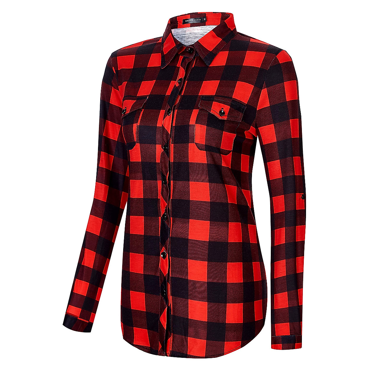 Urban CoCo Women's Classic Plaid Shirt Button Down Long Sleeve Blouse (M, 8)