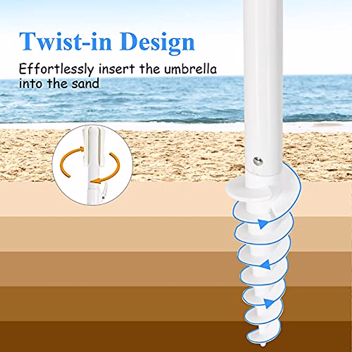 TANGKULA 8FT Beach Umbrella, Portable Beach Umbrella W/Sand Anchor & Tilt Mechanism, 16 Sturdy Fiberglass Ribs, Outdoor Sunshade Umbrella W/Carrying Bag for Garden, Patio, Beach, Outdoor (Blue)