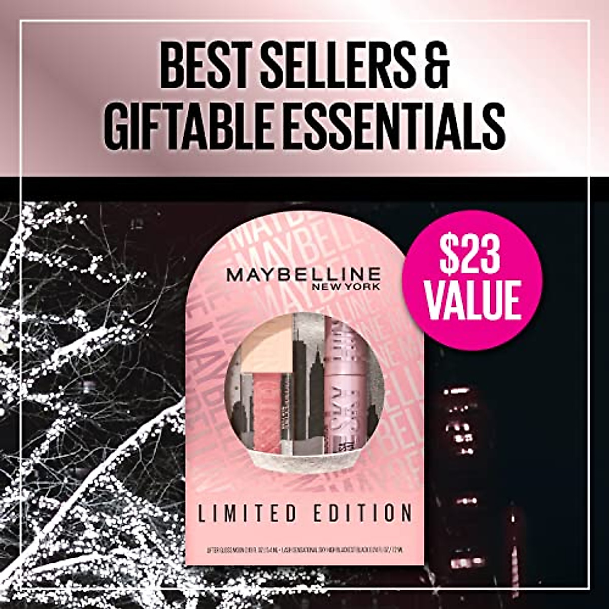 Maybelline New York Lash Sensational Sky High Mascara and Lifter Gloss Gift Set, Includes 1 Miniature Mascara and 1 Full-Size Lip Gloss, 1 Kit, Black
