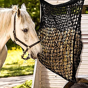 2 Pcs Slow Feed Hay Net Hay Feeder Hay Bags for Horses Goat Stall Trailer Horse Feeding Supplies (Black,35 x 31 Inch)