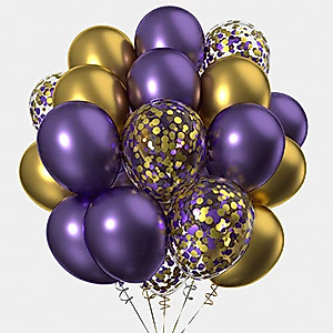 Purple and Gold Balloons Helium Balloons,Confetti Latex Balloons Party Decorations Supplies(Pack of 50,12 Inch)