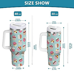 ARGTILDN 30 oz Tumbler Cupcakes Fruit Cherry Insulated Travel Mug with Handle and Straw Lid Stainless Steel Vacuum Coffee Cup Tea Beverage Container Water Bottles for Car Sports office